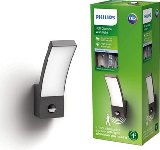 Philips Outdoor Splay LED Wandleuchte inkl. Sensor, 12W, Anthrazit, kaltweißes Licht 4.000K, IP44 Schutzklasse, integriertes Leuchtmittel