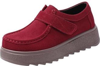 Generic Mocassins confortables &agrave; talon bas compens&eacute; pour femme - Bout rond - Couleur unie - Semelle &eacute;paisse - Antid&eacute;rapante - Confortable - Chaussures de marc