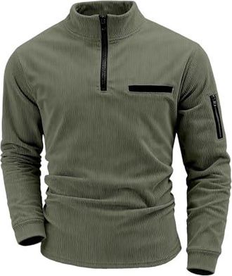 Generic 2026 Sweat-shirt uni pour homme printemps et automne en velours c&ocirc;tel&eacute; ray&eacute; d&eacute;contract&eacute; sans capuche avec fermetures &eacute;clair lat&eacute;rales v&ecirc;tements pour e