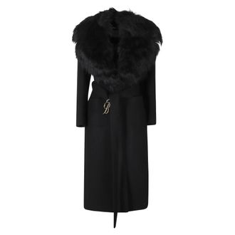 Blumarine Mantel mit Kunstpelzkragen - - Coats - Damen - Schwarzk - XS