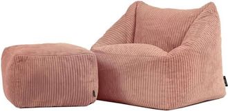 Icon Brand Natalia Sitzsack Kinder mit Hocker, Rosa, Flauschiger Cord Stoff, Sitzsack Cord mit Füllung, Bequemer Kinder Sessel, Kuschelsessel, Lese Sessel, Schla