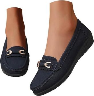 Generic Mocassins orthopédiques pour femme - Mocassins et mocassins décontractés à enfiler - Confortables - Avec bordure en chaîne - Poids léger - Bout rond -