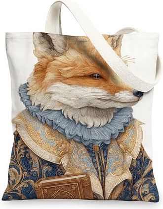 Generic Sac fourre-tout artistique en toile, motif renard vintage, sacs à provisions réutilisables, décoratifs, légers et lavables en toile avec bandoulière, 