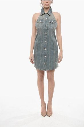 Givenchy Vintage-Wash Denim Halterneck Shirtdress size 40