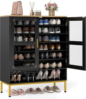 Costway GOPLUS Schuhschrank, schuhkommode mit 6 h&ouml;henverstellbaren Ebenen und Mesh-T&uuml;ren, Aufbewahrungsschrank mit angehobenen Beinen, f&uuml;r Eingangsbereich und