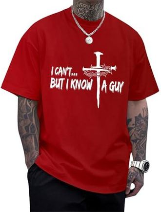 Generic T-shirt chr&eacute;tien pour homme - I Cant But I Know A Guy Cross T-shirt &agrave; col rond Christian J&eacute;sus T-shirt religieux Streetwear Daily, rouge vin, XXL