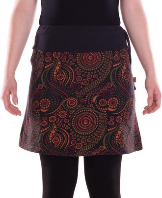 vishes Alternative Bekleidung - Damen Mini-Rock Baumwolle Mandala-Muster A-Linie Bund zum Schn&uuml;ren mit Stickerei schwarz-orange 40