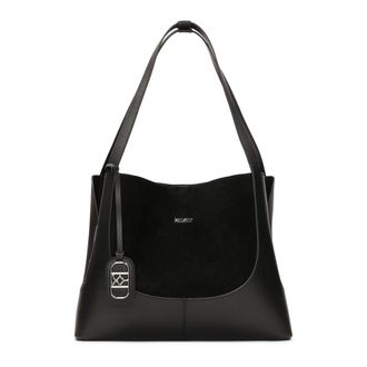 Kazar Schwarze Handtasche aus echtem Leder mit Wildledereinsatz - - Bags - Damen - Schwarzk - ONE SIZE