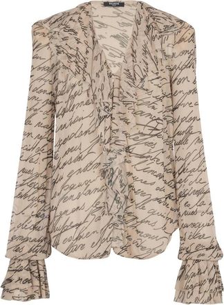 Balmain R&uuml;schenhemd mit Liebesbrief-Print - - Blouses & Shirts - Damen - Beige - M