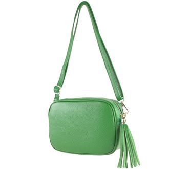 modamoda.de T240 - kleine Umh&auml;ngetasche aus ital. Echtleder, Farbe:Blattgr&uuml;n