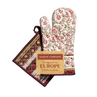 Maison d'Hermine Maison dHermine - Gants de cuisine 19 x 33 cm et maniques de 20 x 20 cm - En 100 % coton - R&eacute;sistants &agrave; la chaleur - Pour banquet, Reveillon AU Jardin