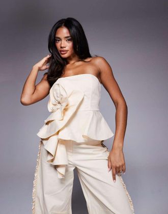 Asos Top bandeau densemble en sergé de coton avec détail fleur - Beurre-Jaune