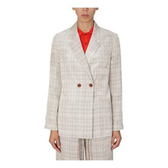 Alysi Velvet Check Double-Breasted Blazer - - Jackets - Damen - Beige - XS