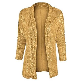 Generic Veste Blazer Femme Blazer &Agrave; Sequins pour Femme Manches Longues Brillant Ouvert sur Le Devant Col Ch&acirc;le Coupe Ample Et D&eacute;contract&eacute;e Id&eacute;al pour Les Soir