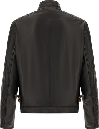Versace Mens Black Lamb Leather Jacket Clothing