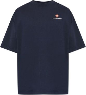 Casablanca Homme, Tops, Bleu, Taille: XL T-shirt &agrave; col rond imprim&eacute; logo