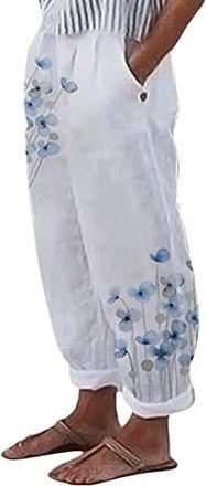 ORANDESIGNE Pantalon Coton Lin Femme Large en Mélange Pantalon Chic Pantalons Casual Jambe Jogging Yoga Gym Pantalon Sarouel Fitness Pantalon Large Taille Haute P