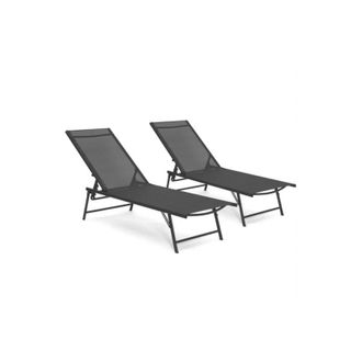 IDMarket Satz von 2 verstellbaren Gartenliegen KAILUA aus anthrazitgrauem Stahl und grauem Stoff