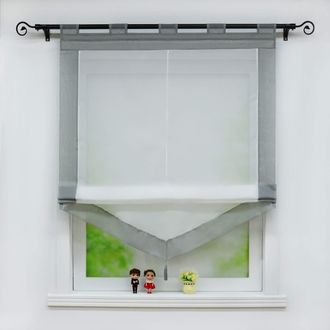 Joyswahl Voile Raffrollo mit Quaste Transparenter Dreieck Rollos mit farbigem Blende »Julia« Schals Fenster Gardine mit Schlaufen BxH 100x140cm Grau 1 Stück