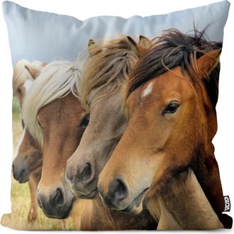 Void Watches Islandpferde Pferd Reiten Wildpferde Kissenbezug Kissenhülle Polyester wasserfest Ostern Deko-Kissen Outdoor, Kissen Größe:50 x 50 cm