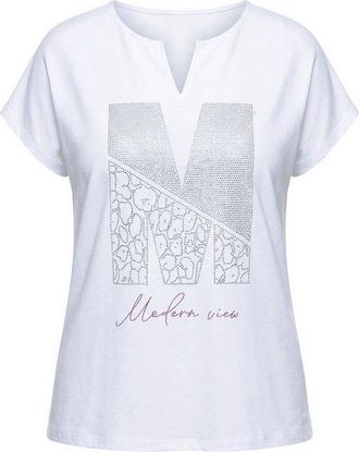 Ulla Popken T-Shirt T-Shirt Ziersteine Oversized Tunika-Ausschnitt