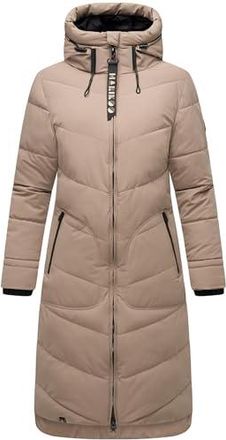 Marikoo Benikoo Manteau dhiver long matelass&eacute; chaud pour femme avec capuche r&eacute;glable XS-3XL, Taupe/gris, XXL