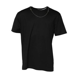 Dolce & Gabbana Silberne Kette Halskette Baumwoll T-shirt - - Tops - Herren - Schwarzk - 5XL