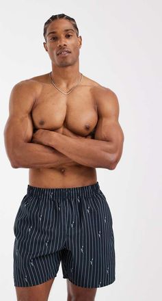 Lacoste Short de bain &agrave; rayures effet croco sur lensemble - Noir