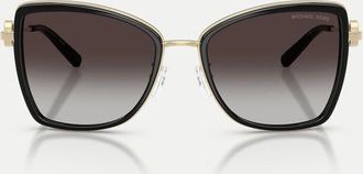 Michael Kors Butterfly-Sonnenbrille Corsica mit grauen Gl&auml;sern in Hellgold/Schwarz