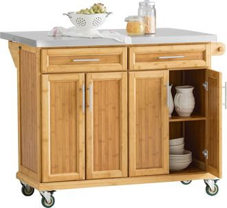 SoBuy K&uuml;cheninsel auf Rollen Servierwagen mit Rollen K&uuml;chenwagen mit ausziehbarer Arbeitsplatte Rollwagen mit Schubladen Barwagen f&uuml;r K&uuml;che, Esszimmer, Fr&uuml;h