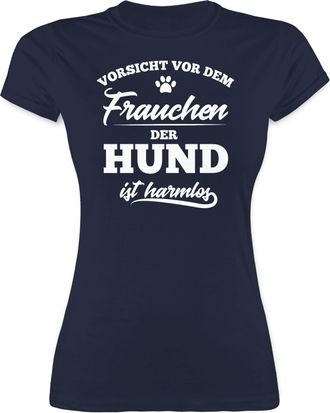 Shirtracer Shirt Damen - Geschenk f&uuml;r Hundebesitzer - Vorsicht vor dem Frauchen der Hund ist harmlos - XXL - Navy Blau - hundeshirt hundeshirts hundefan obacht T