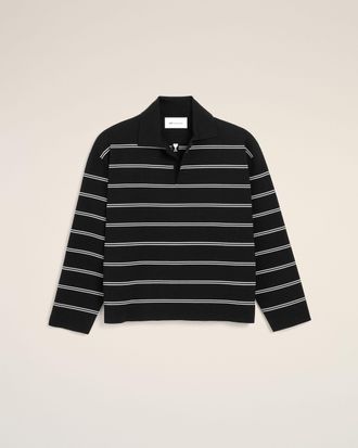 Ami Polo noir &agrave; rayures en coton patch Ami Noir - XXL - Unisex