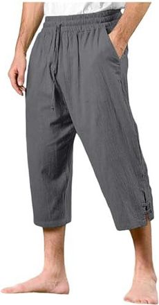 Generic Pantalon cargo pour homme multi-poches en coton et lin 17,8 cm Pantalon cargo noir, gris, 3XL