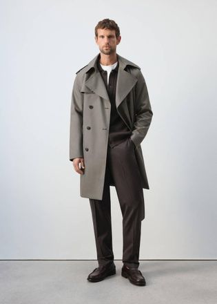 Mango Trench ceinturer&eacute;sistant &agrave; leau gris vison - Homme - XXL - MANGO MAN