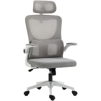 Vinsetto Vinsetto - Fauteuil de bureau ergonomique r&eacute;glable - fonction bascule, support lombaires, t&eacute;ti&egrave;re ajustable - blanc gris