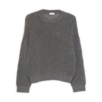 PESERICO Femme, Pulls, Gris, Taille: 42 FR Pull en maille ajour&eacute;e orn&eacute; de sequins