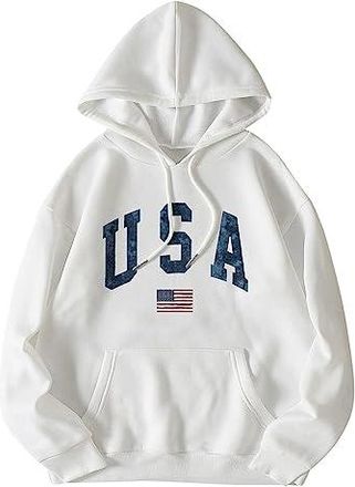 Generic Los Angeles California Sweat &agrave; capuche vintage pour femme - Pull &agrave; capuche tendance - Coupe ample - Poche avec capuche - Drapeau des &Eacute;tats-Unis - Cord