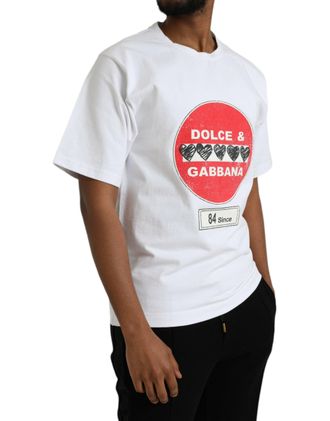 Dolce & Gabbana Mens White Amor Heart Cotton Crewneck Short Sleeve T-Shirt