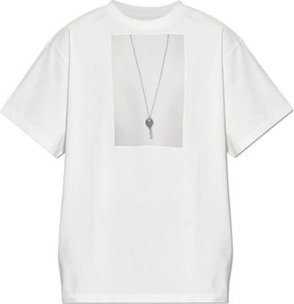 Maison Margiela Homme, Tops, Blanc, Taille: M T-shirt Imprim&eacute; en Jersey de Coton
