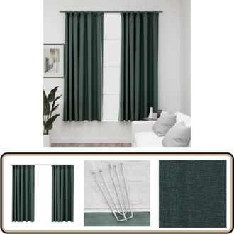 vidaXL Verdunkelungsvorh&auml;nge Haken Leinenoptik 2 Stk. Gr&uuml;n 140x175 cm - Verdunkelungsvorh&auml;nge - Leinenlook - Vorh&auml;nge Gr&uuml;n - Wohnraumdekoration