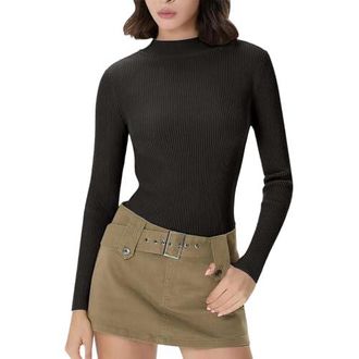 Generic Haut &agrave; col roul&eacute; c&ocirc;tel&eacute; uni &agrave; manches longues pour femme, pull en tricot chaud et ajust&eacute; pour le quotidien, le bureau et par temps froid, Noir, XXL