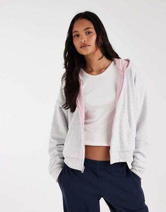 Hollister sweat &agrave; capuche zipp&eacute; r&eacute;versible gris et rose-Multi