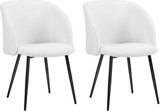 HOMCOM Lot de 2 chaises de Salle &agrave; Manger Chaise de Cuisine en Tissu Effet Laine boucle&eacute; Chaise de Salon avec Pieds en Acier - 55 x 62 x 80 cm Blanc Noir