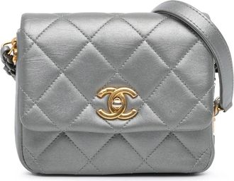 Chanel Hobo Bags - Mini Quilted Lambskin Side Note Flap - Gr. unisize - in Silber - für Damen