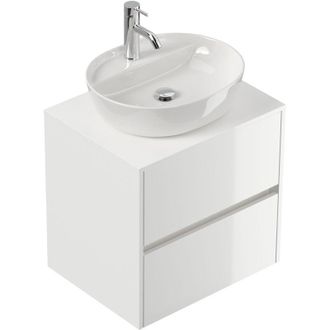 Magnolia Home Badm&ouml;bel Taifun 60cm mit ovalem Aufsatzwaschbecken wei&szlig; Hgl