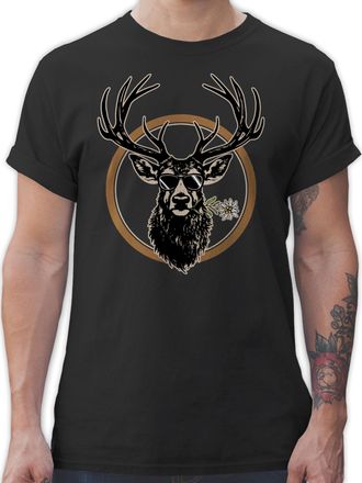 Shirtracer T-Shirt Herren - Kompatibel mit Oktoberfest - Cooler Hirsch Hirschgeweih J&auml;ger - 3XL - Schwarz - jagen Tshirt bayrische Trachtenmode t Shirt Octoberfe