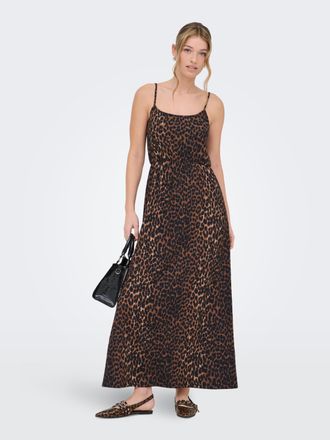 Only Maxikleid ONLY ONLALTA S/L LONG STRAP DRESS PNT ZLO, Damen, Gr. L, N-Gr, braun (schwarz aop:leo print), Web, Obermaterial: 98% Polyester, 2% Elasthan,