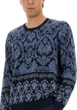 Etro Cotton Jacquard Knit Sweater - Blue