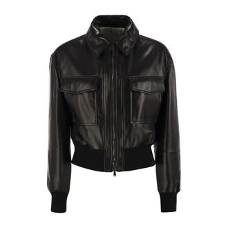 Brunello Cucinelli Femme, Vestes, Noir, Taille: 34 FR Blouson aviateur en cuir nappa souple