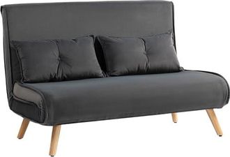 HOMCOM Canap&eacute;-lit 3 en 1, 2 places, pliable, 190 x 120 cm, avec dossier r&eacute;glable en 5 niveaux, coussin lombaire et aspect velours pour salon, gris fonc&eacute;